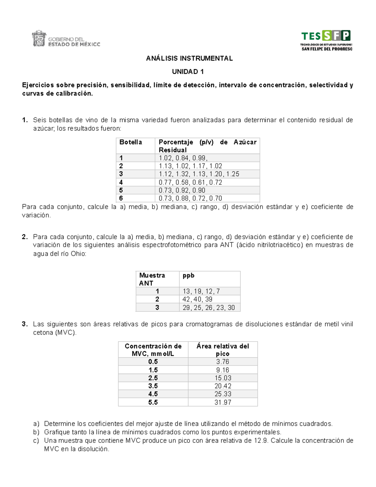 Ejercicios sobre precisión - ANÁLISIS INSTRUMENTAL UNIDAD 1 Ejercicios ...