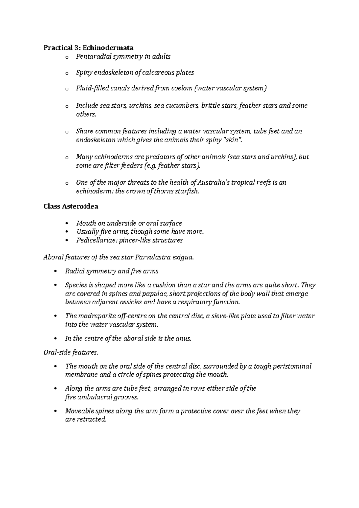 Practical 3 - Practical 3: Echinodermata o Pentaradial symmetry in ...