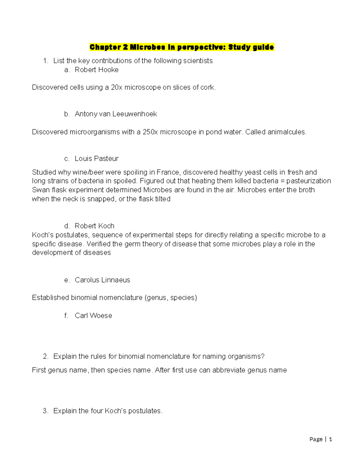 Study guide-Chapters 2 & 4 - Chapter 2 Microbes in perspective: Study ...