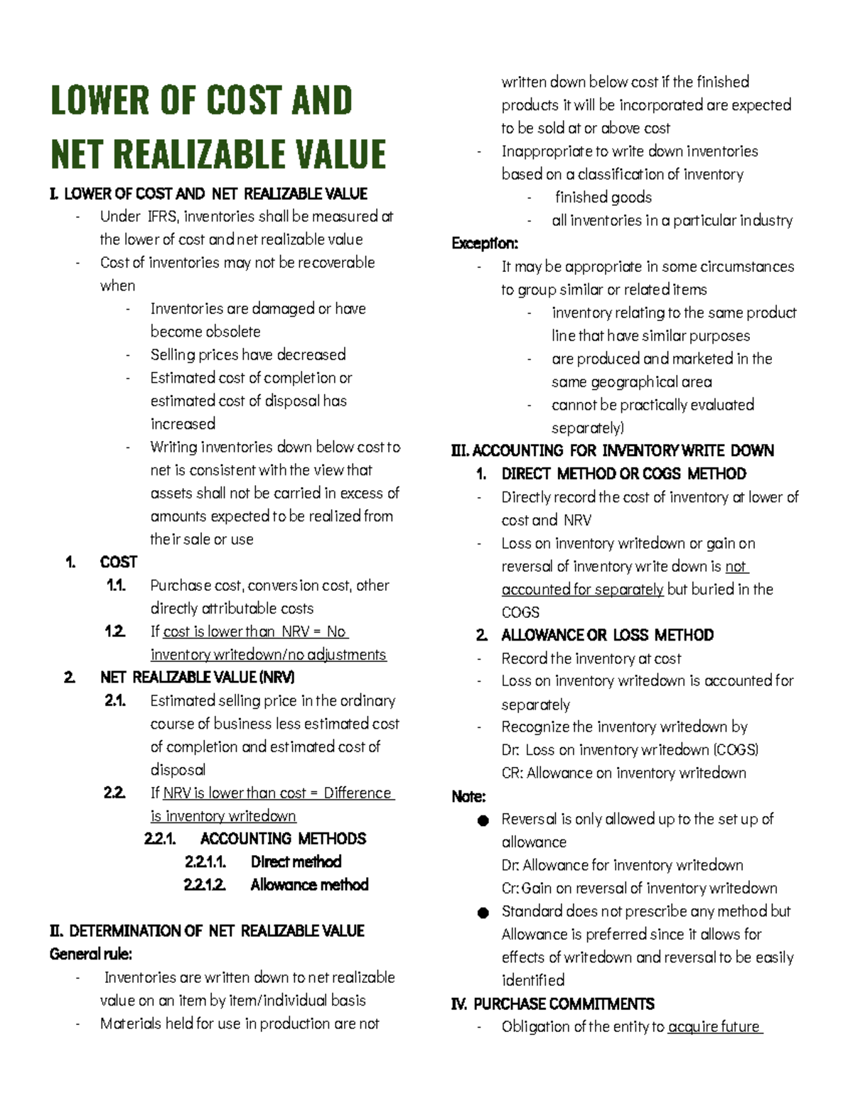Lower OF COST AND NET Realizable Value - LOWER OF COST AND NET ...