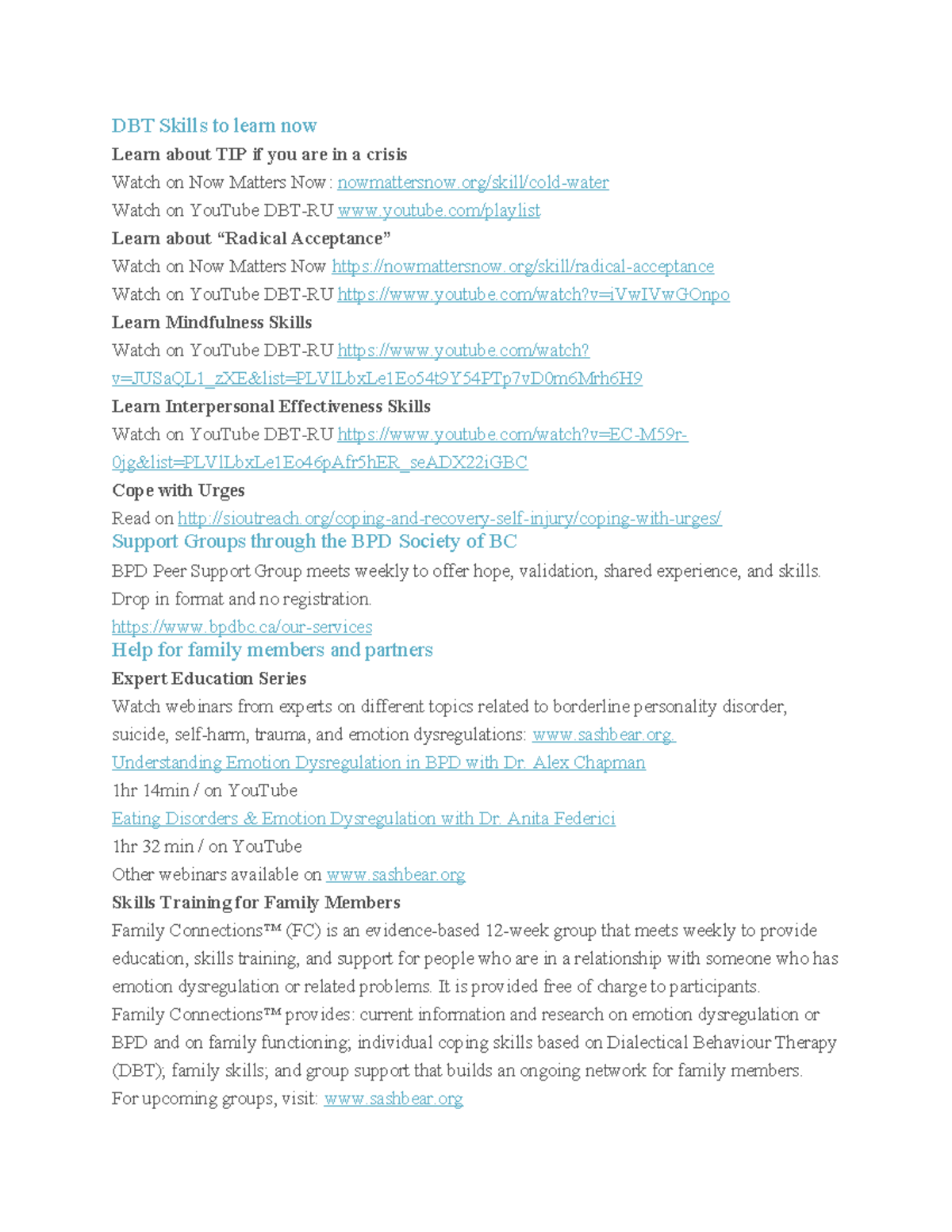 DBT Skills to learn now - DBT RESOURCE SHEET - DBT Skills to learn now Learn about TIP if you ...