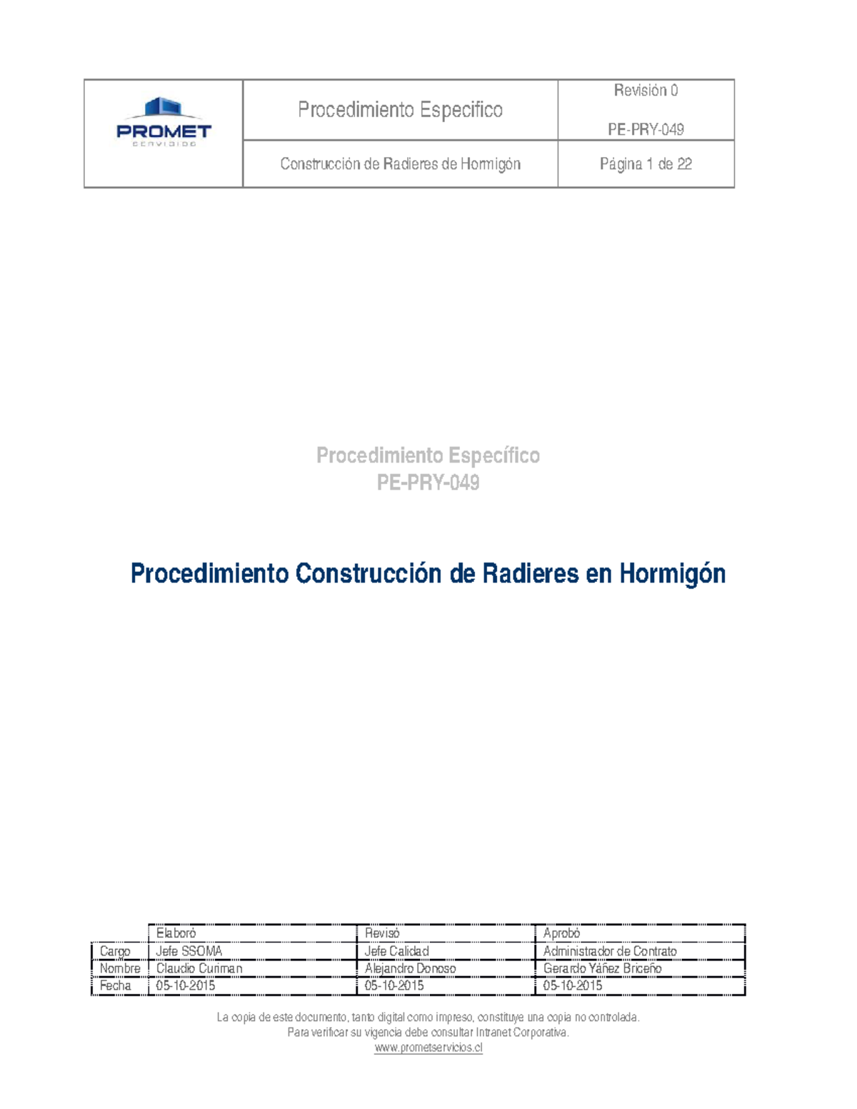 PE-PRY-049 REV.0 - Construccion DE Radieres EN Hormigon - Procedimiento ...
