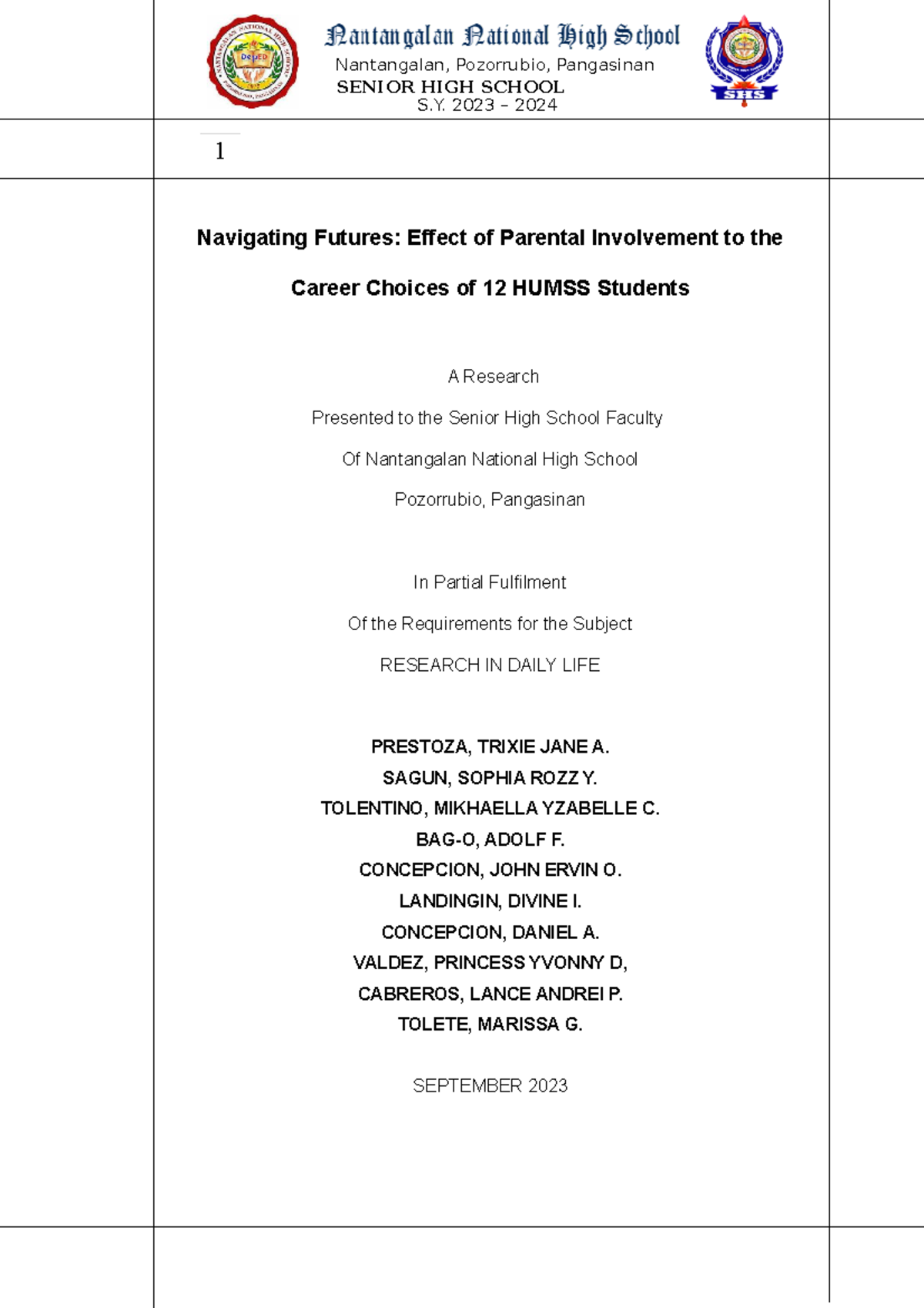 Navigating Futures Effect of Parental Involvement to the Career Choices ...