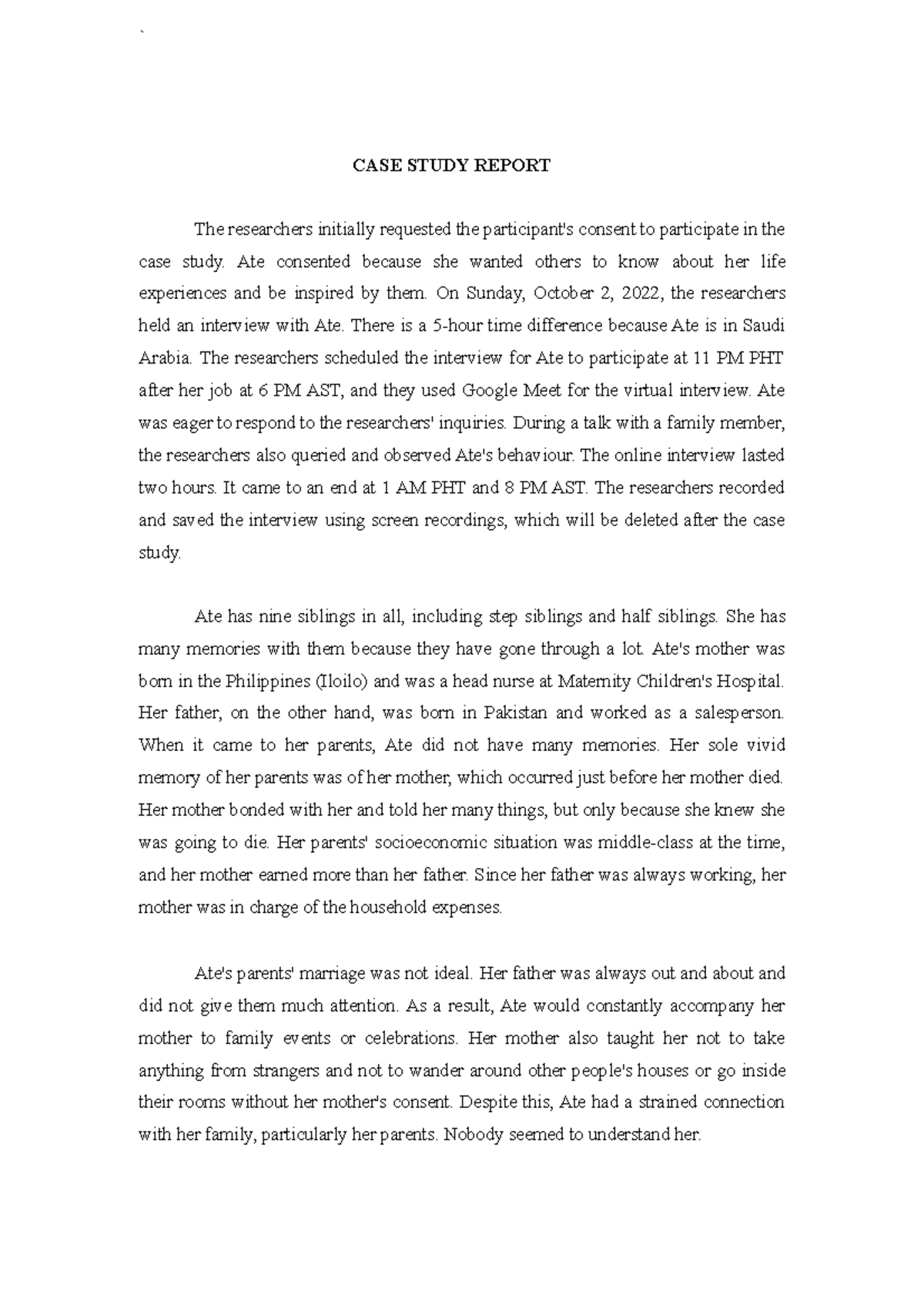 Group 5 PSY 4 YE Case Study - CASE STUDY REPORT The researchers ...