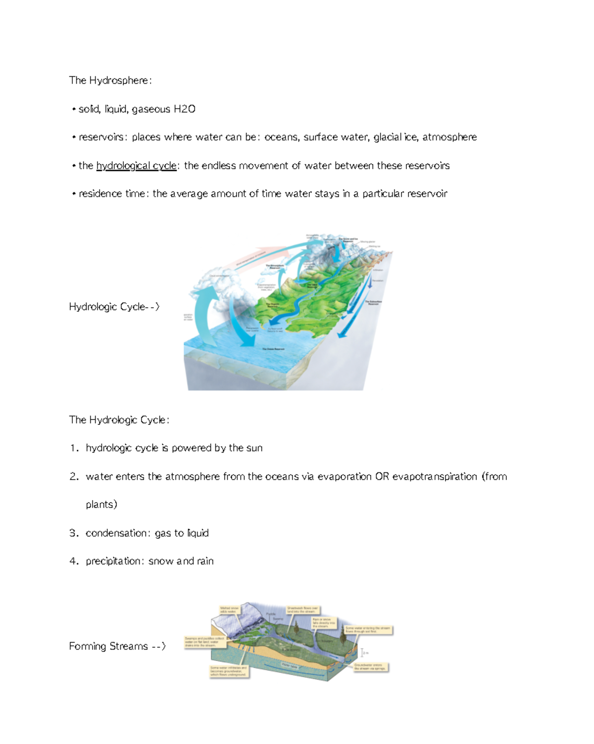 Hydrological cycle, streams, and landforms - The Hydrosphere: solid, liquid, gaseous H2O ...