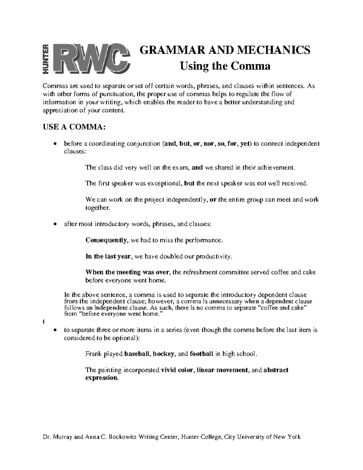 Using the Comma - Advanced Grammar - GRAMMAR AND MECHANICS Using the ...