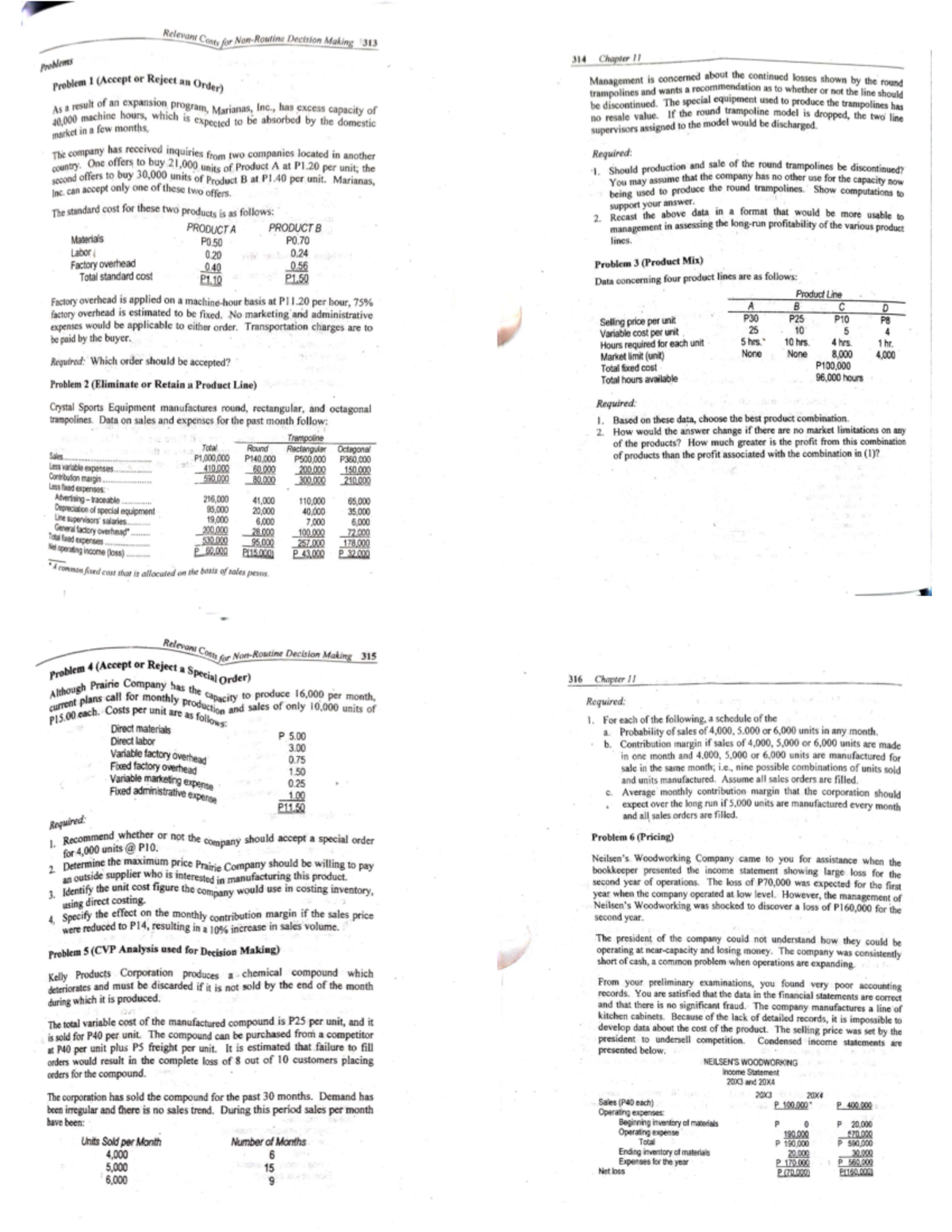 Relevant-Costing - Book scans - Relevant COSLN for Decision Making 313 problems 314 Chapter 11 ...