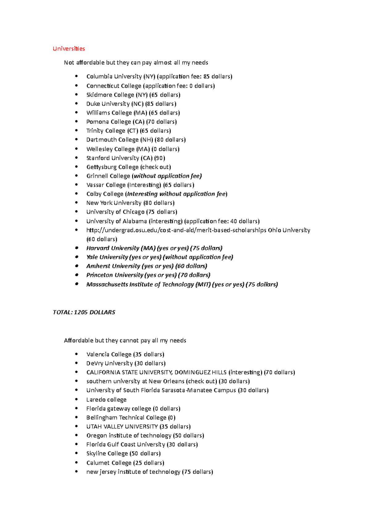 Universities to apply - fadsf - Universities Not affordable but they ...