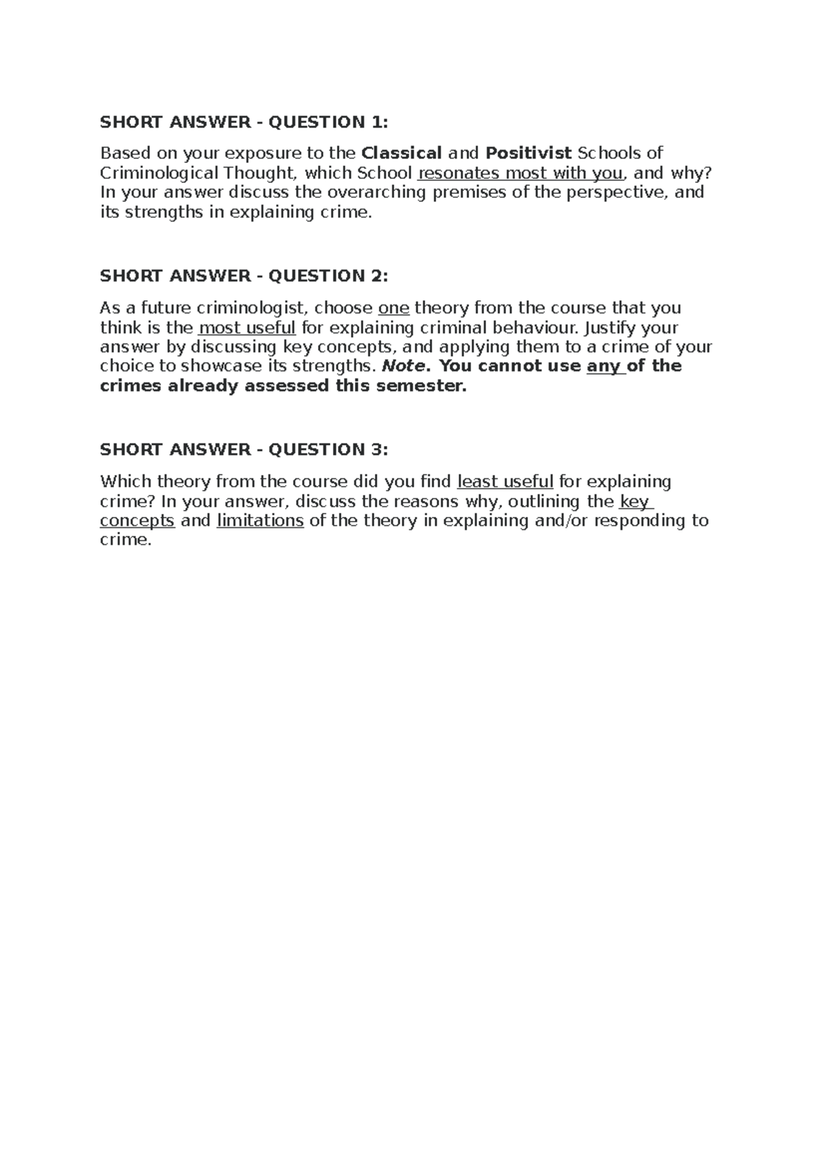 Task 3 short answer questions - SHORT ANSWER - QUESTION 1: Based on your exposure to the ...