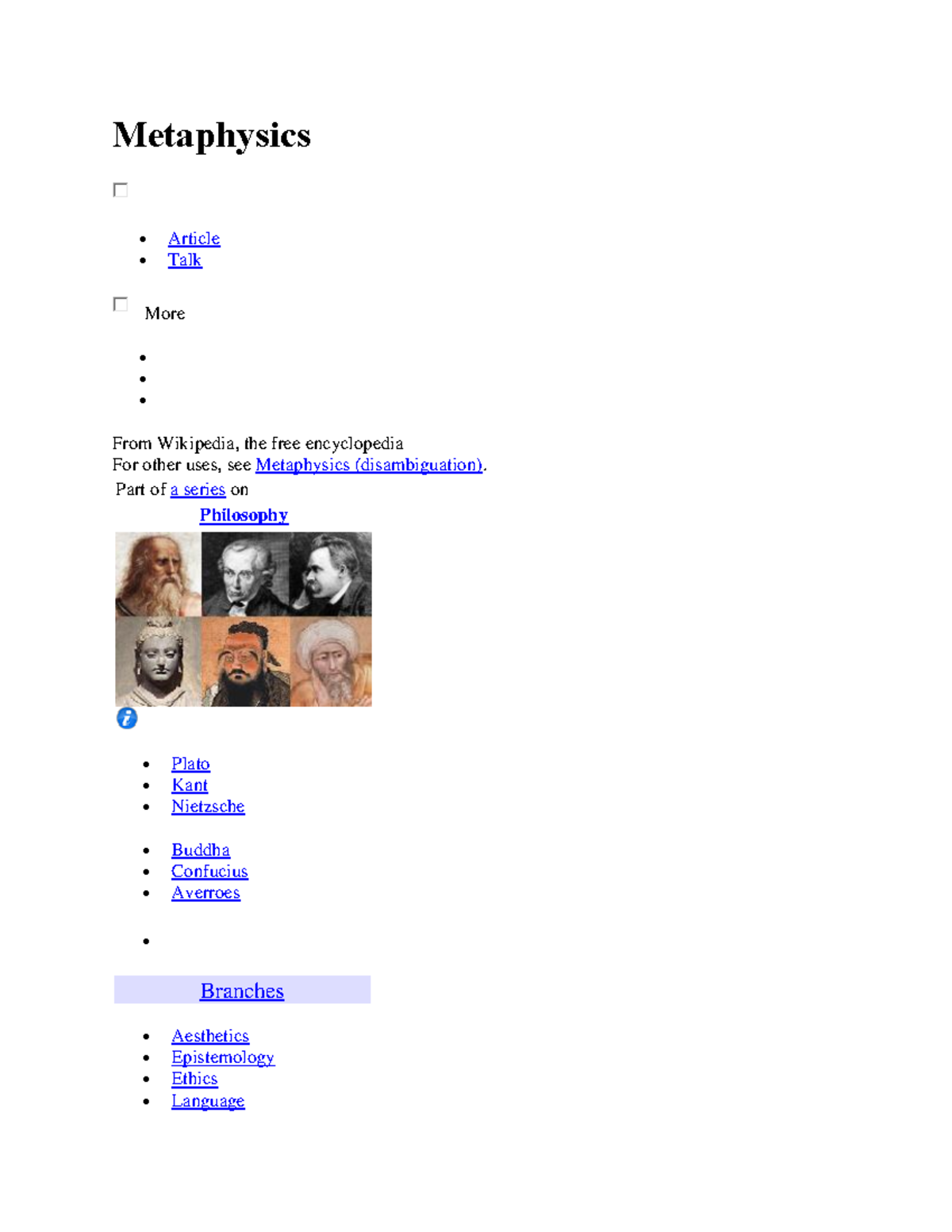 Metaphysics - Part of a series on Philosophy Plato Kant Nietzsche ...