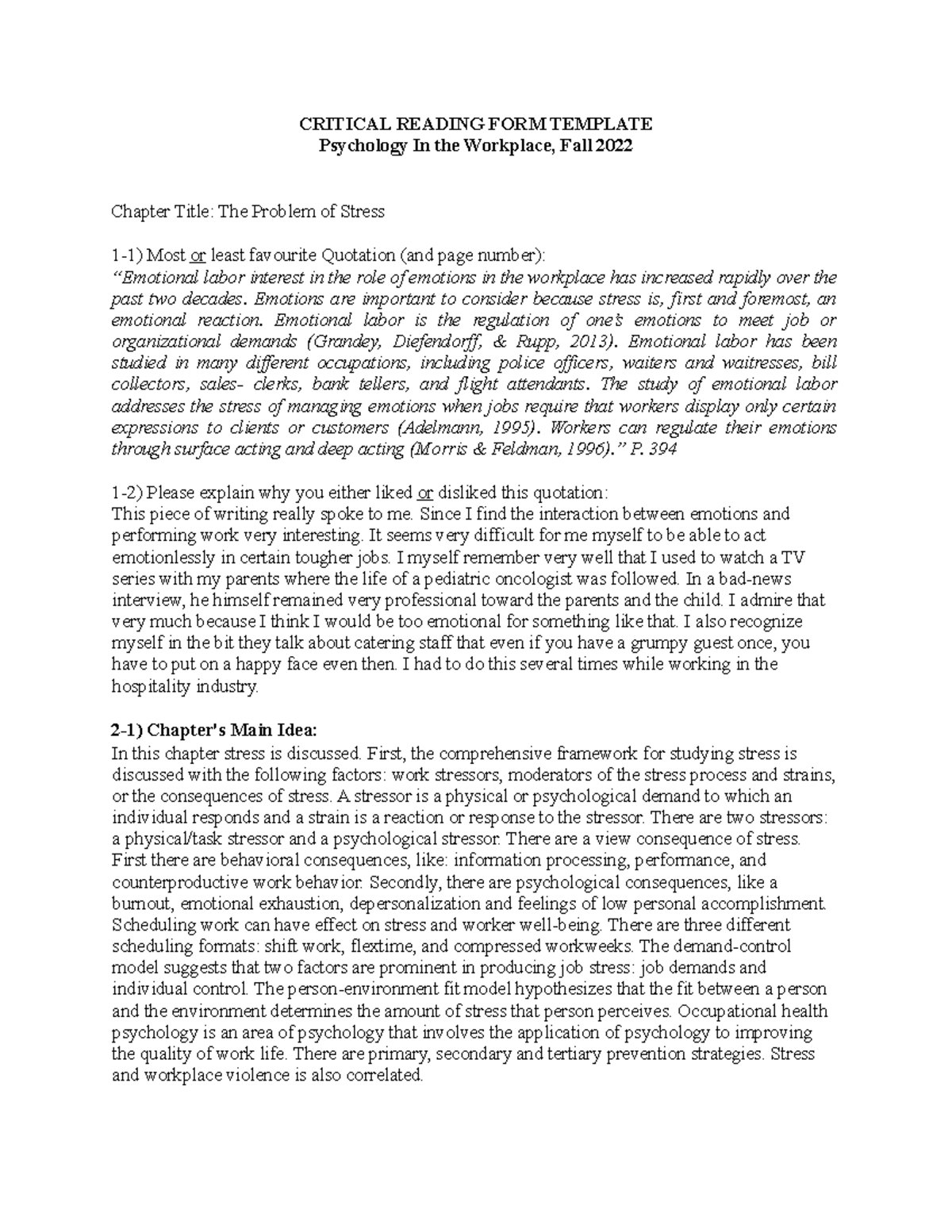 Critical Reading From C8 - CRITICAL READING FORM TEMPLATE Psychology In ...