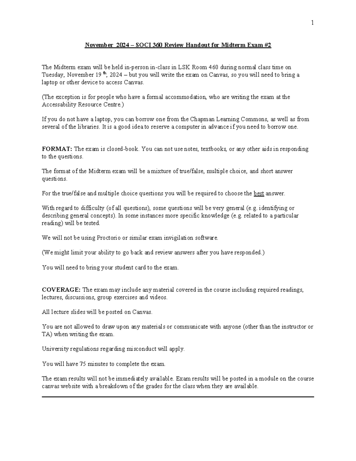 2024 Fall Midterm #2 Review Handout v02 - November 2024 – SOCI 360 ...