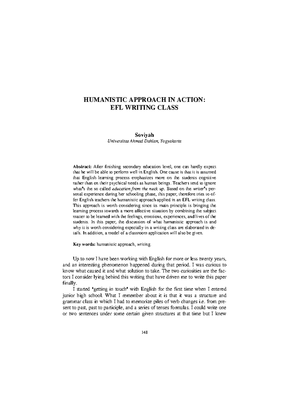 Humanistic Approach IN Action- EFL Writing Class - 148 HUMANISTIC ...