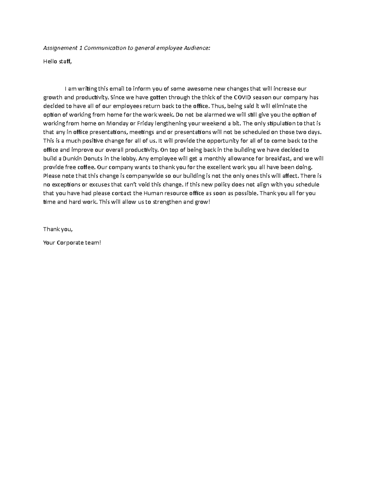 Ashley Tuite - Assignment 1 - Assignement 1 Communication to general ...