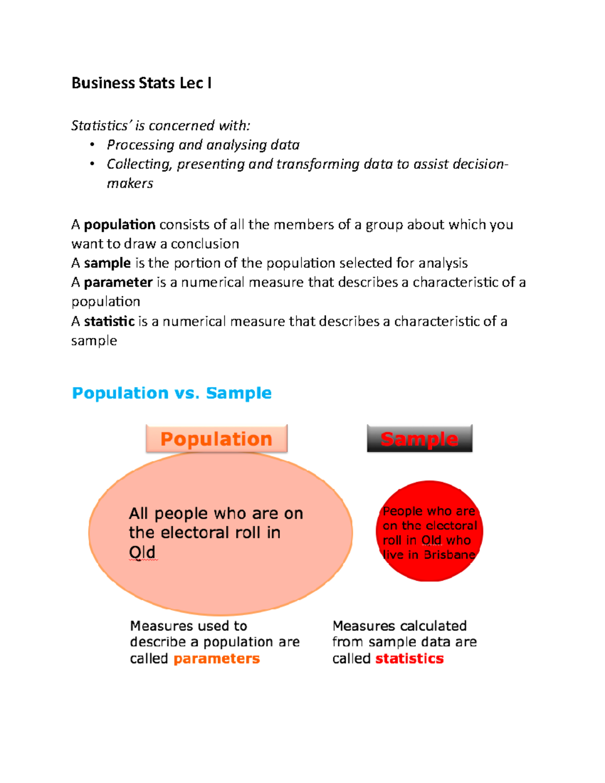 Business Stats Lec I Lecture Notes 1 Business Stats Lec I Statistics Is Concerned With