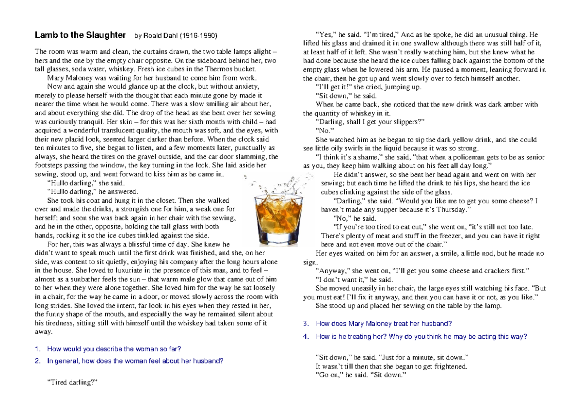 Lamb to the Slaughter - nil - Lamb to the Slaughter by Roald Dahl (1916 ...