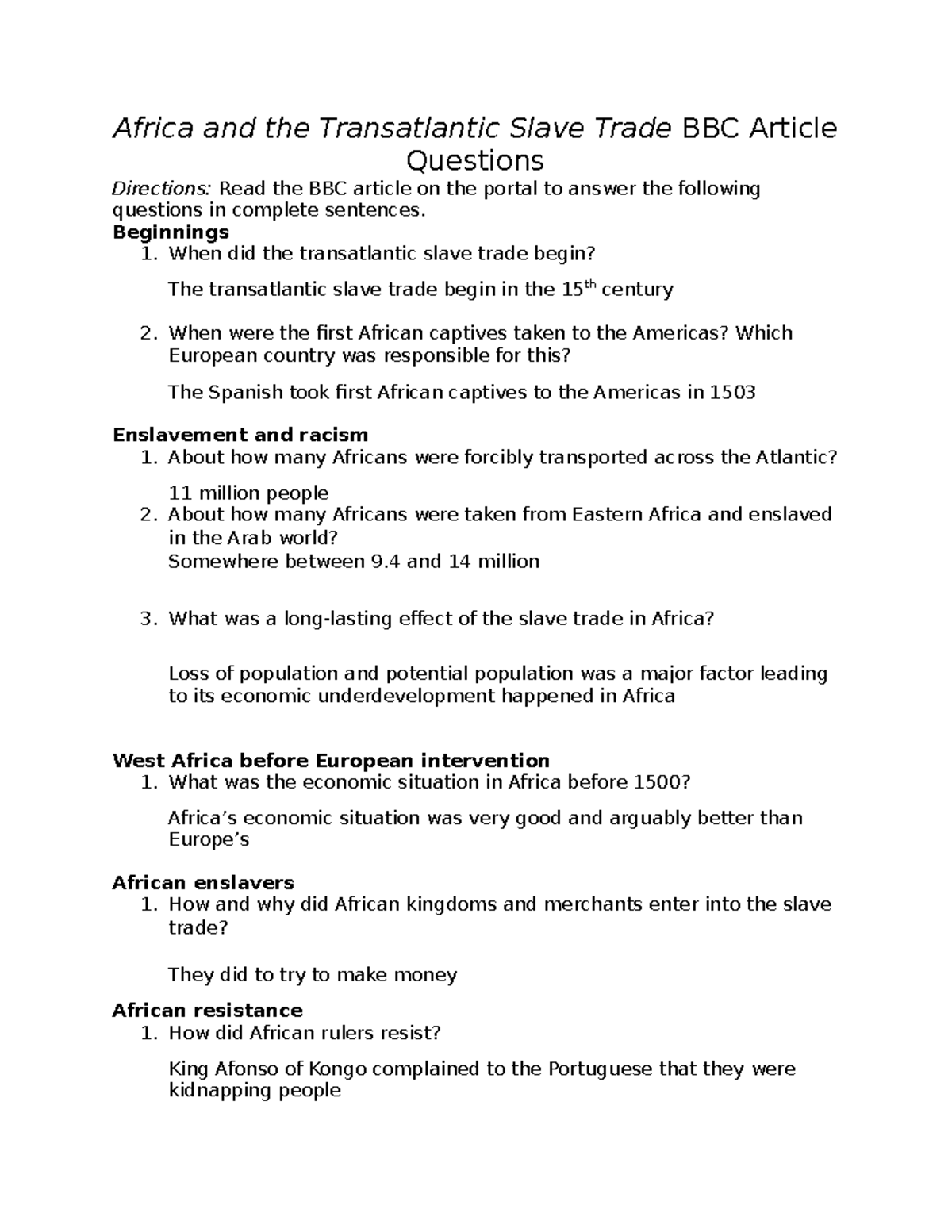 Bbc slave trade article wh10 - Africa and the Transatlantic Slave Trade ...