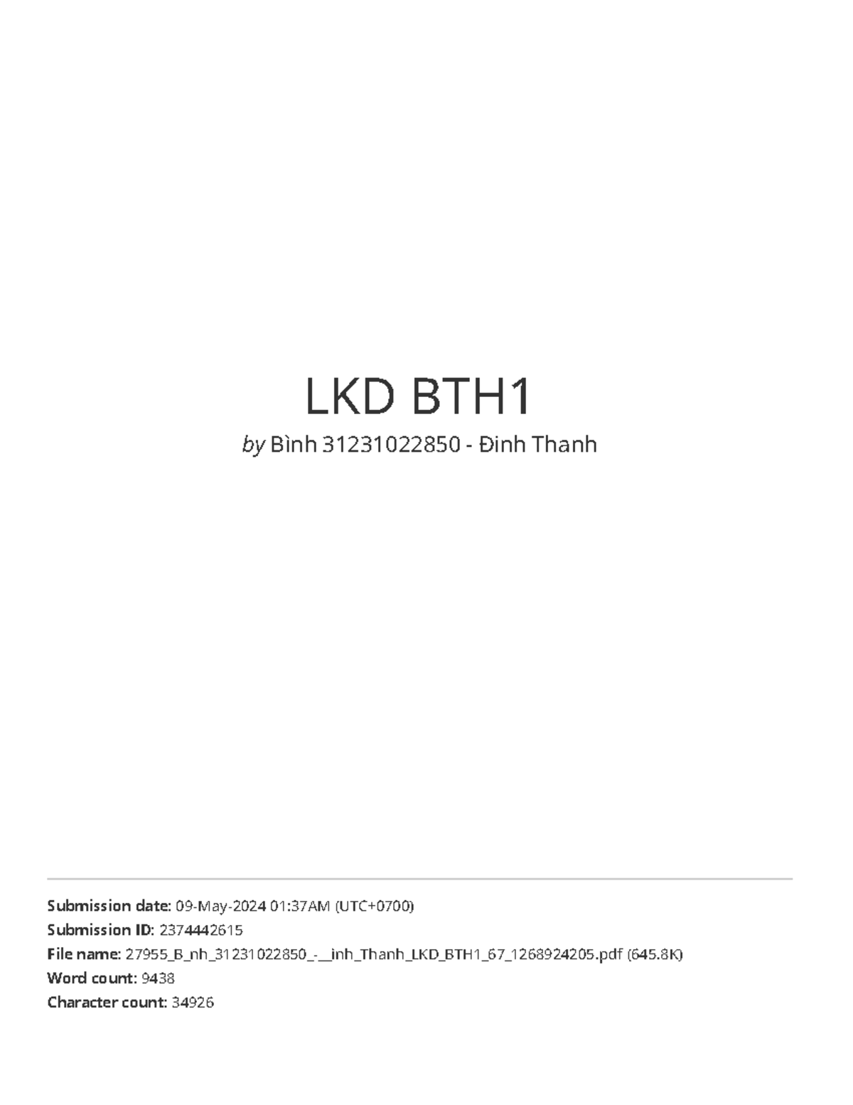 LKD BTH1 - LKD BTH by Bình 31231022850 - Đinh Thanh Submission date: 09 ...
