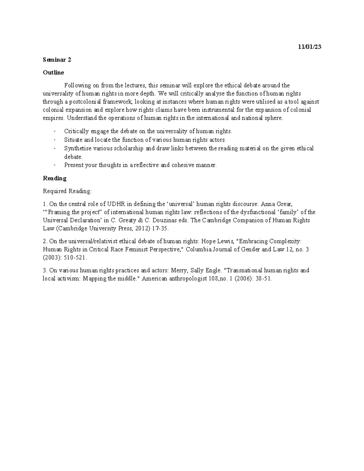 Seminar 2 - 11/01/ Seminar 2 Outline Following on from the lectures ...