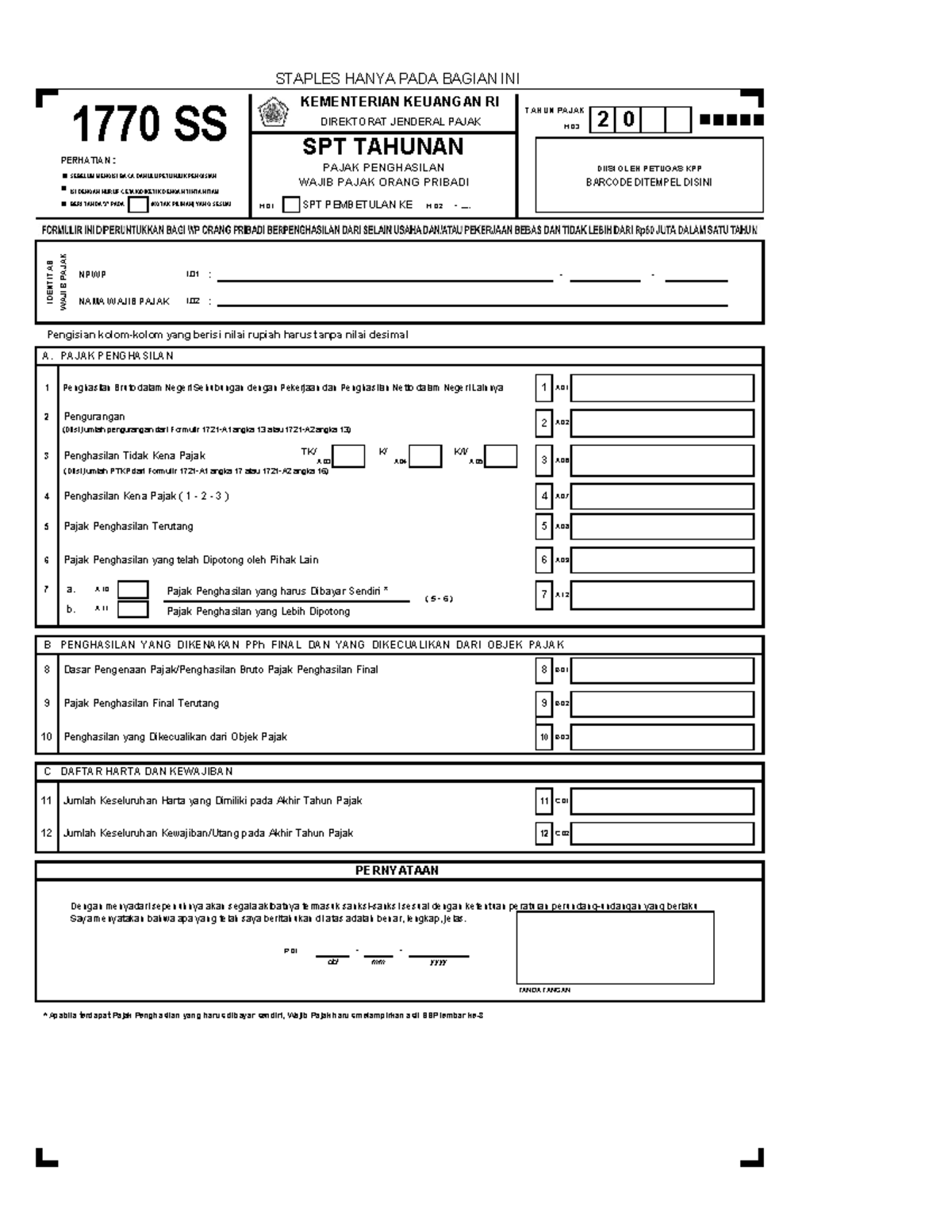 FORM SPT 1770SS WP OP - PERHATIAN : SEBELUM MENGISI BACA DAHULU ...