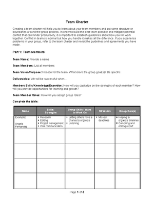 Team Charter Student Handout Version 1 - The Team Charter/Contract The ...