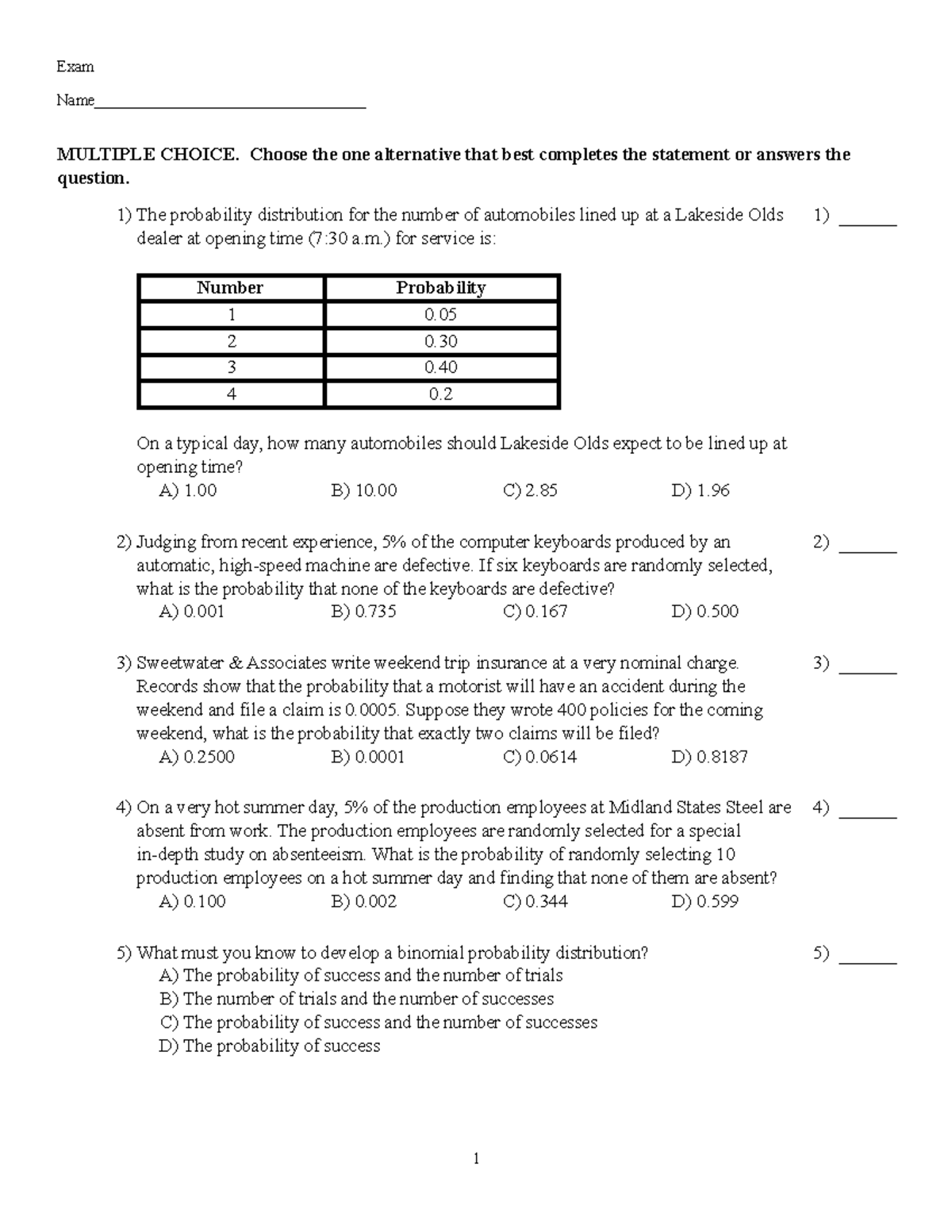 Econ 2300 Exam 2 MC Practice Questions - Exam Name___________________________________ MULTIPLE ...