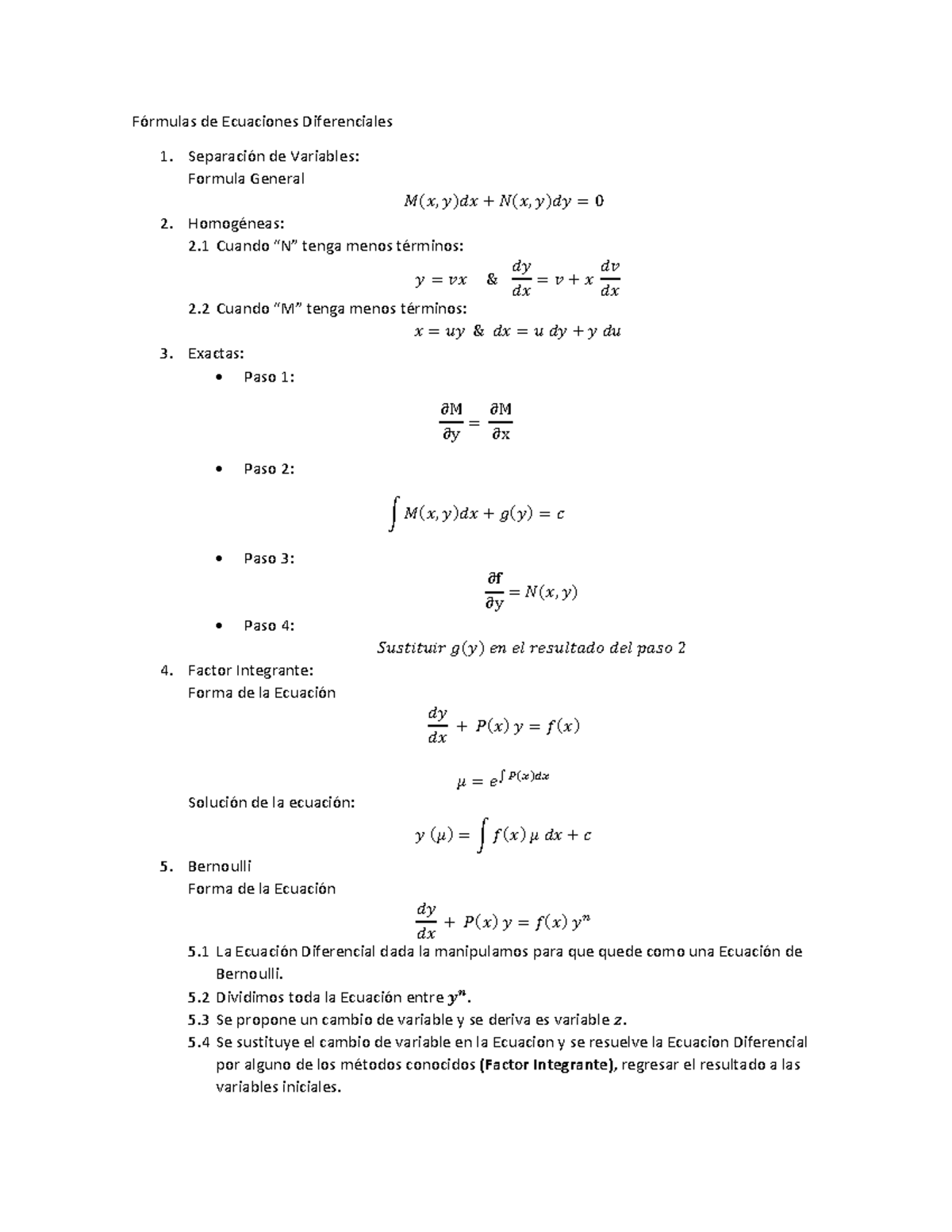 Fórmulas de Ecuaciones Diferenciales - Fórmulas de Ecuaciones ...