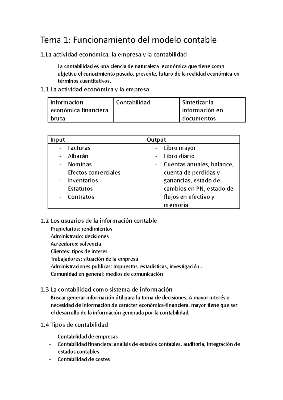 Tema 1-6 - tema 1-6 resumido - Tema 1: Funcionamiento del modelo contable 1 actividad económica ...