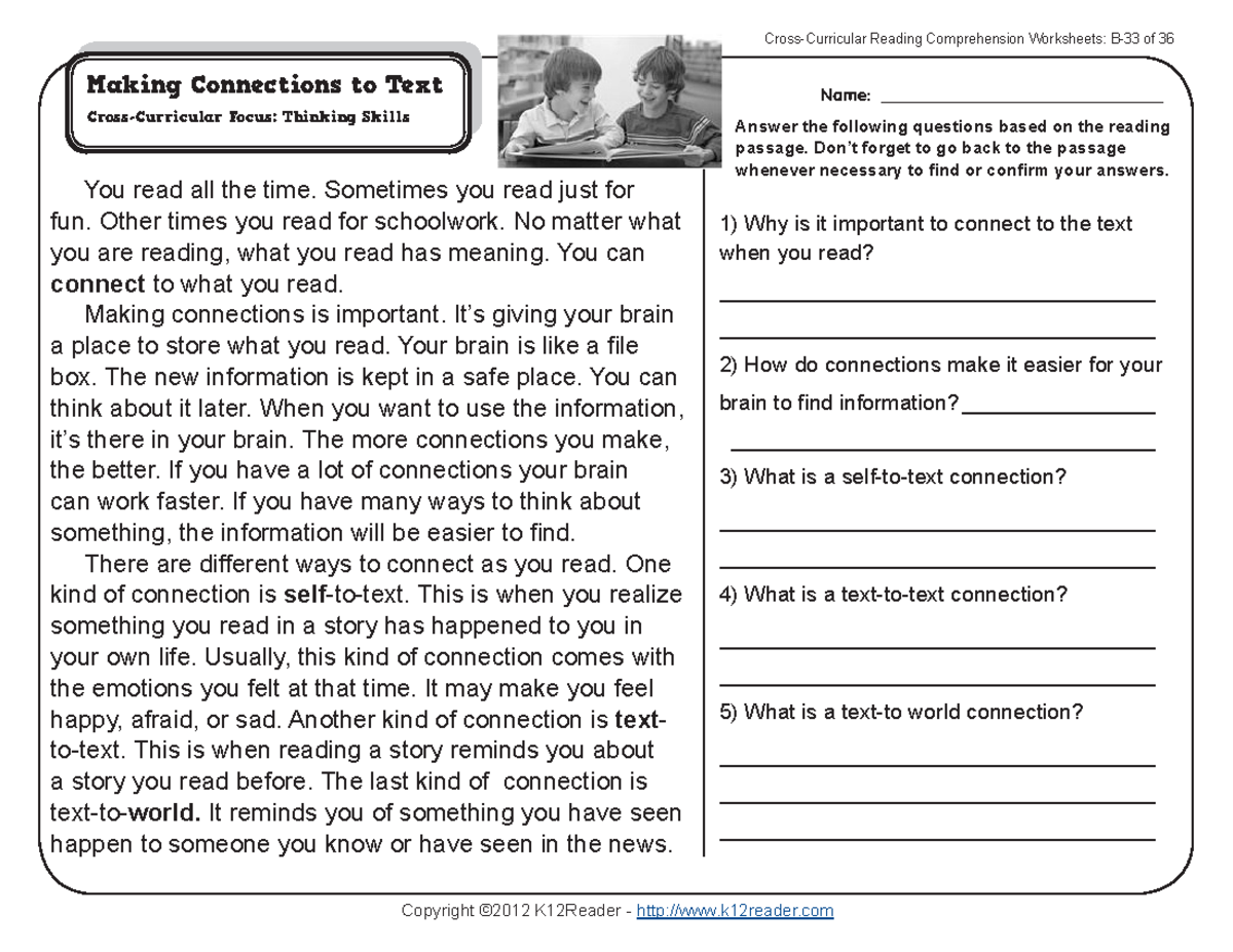 Gr2 Wk33 Making Connections to Text - Copyright ©2012 K12Reader ...