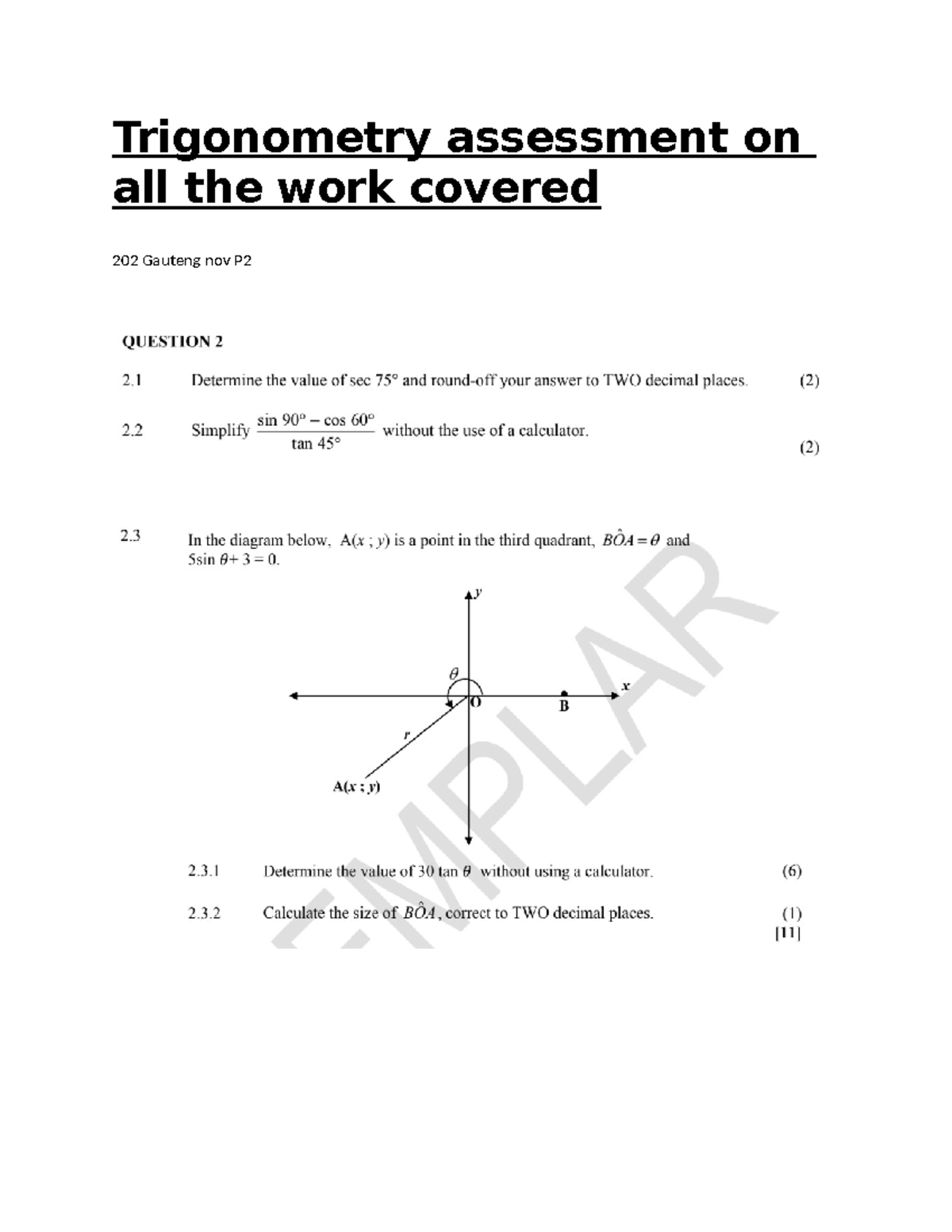 Trigonometry past papers - Trigonometry assessment on all the work ...