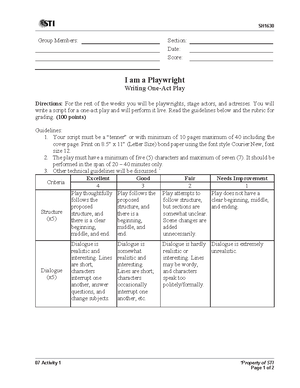 SH1630 - Creative Writing 01 Worksheet 1 - SH 01 Worksheet 1 *Property ...