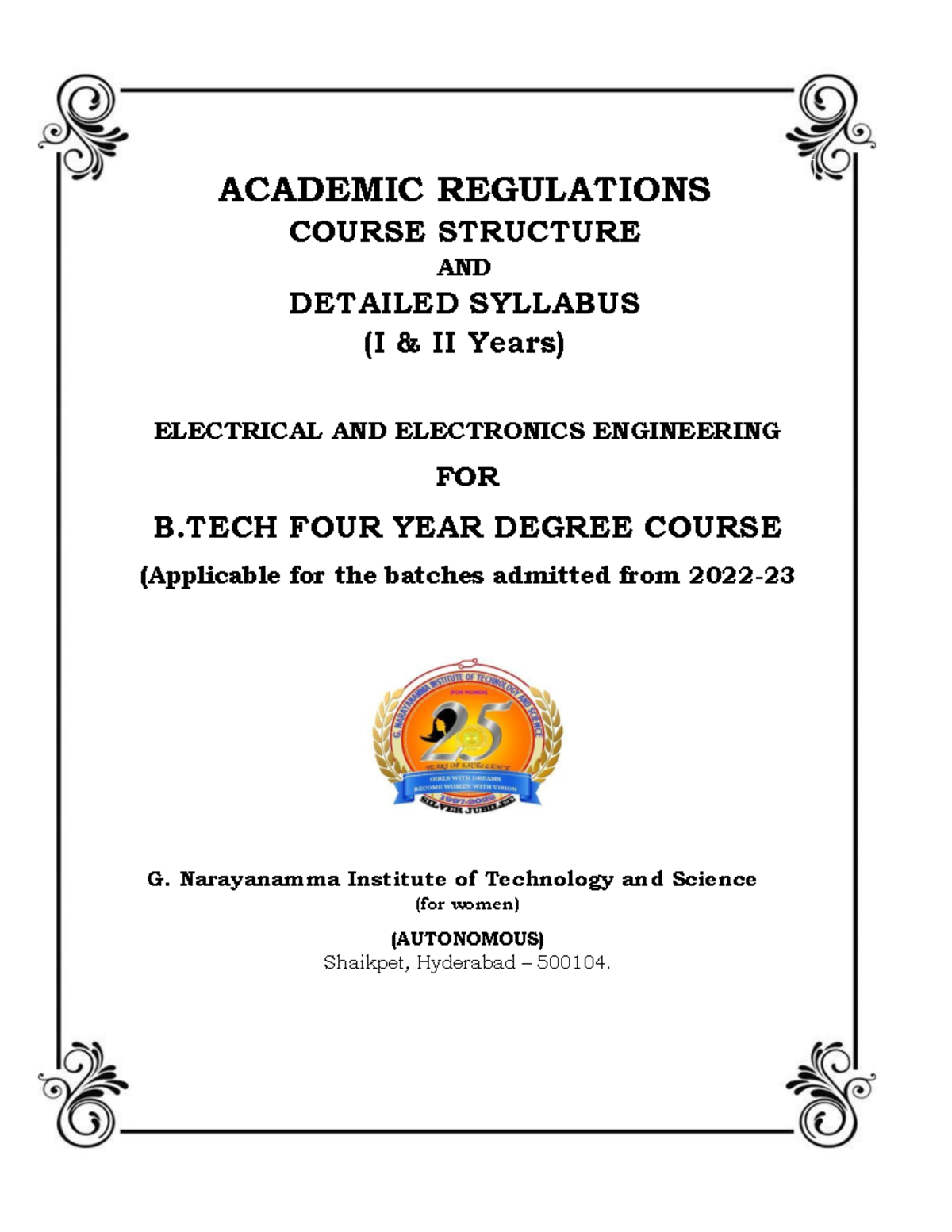 EEE UG Syllabus final 15-11-2022 - ACADEMIC REGULATIONS COURSE ...