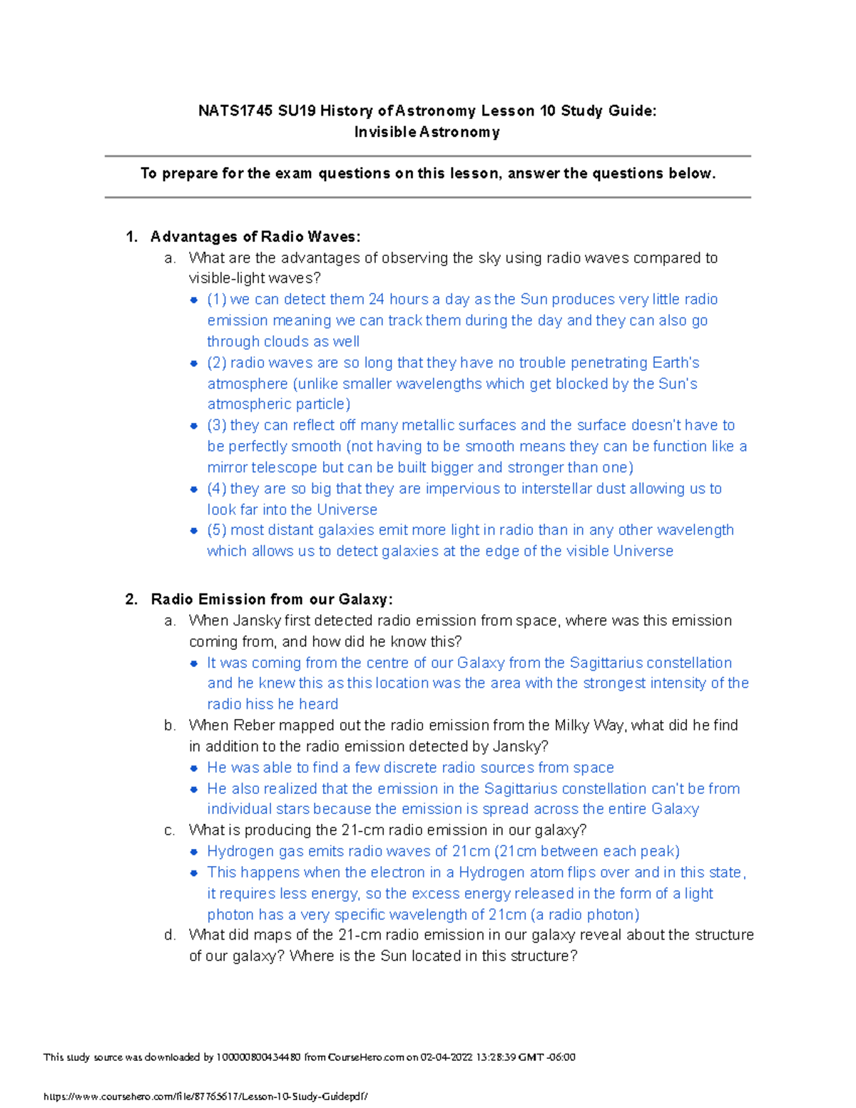 Lesson 10 Study Guide - past exam mats 1745. yorku. legit helps ...