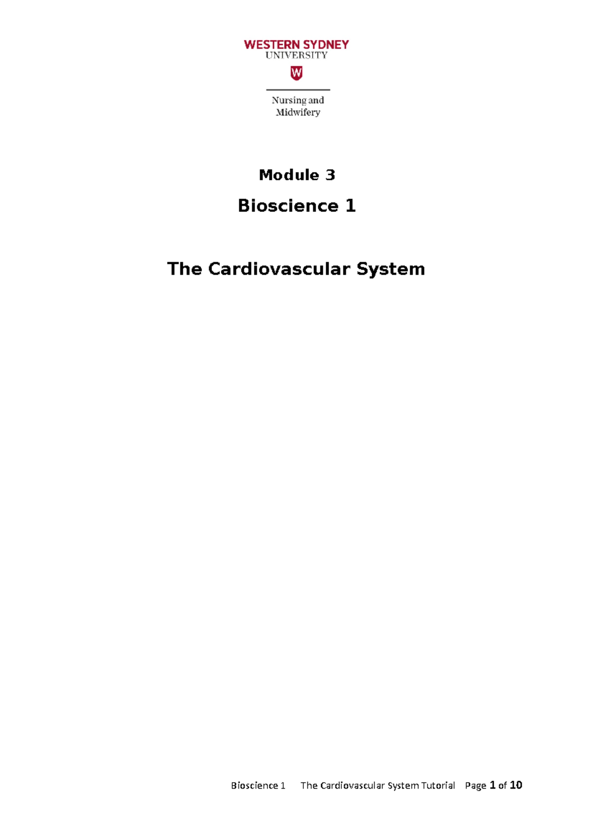 Module 3 CVS tutorial Student Worksheet - Module 3 Bioscience 1 The Cardiovascular System Text ...