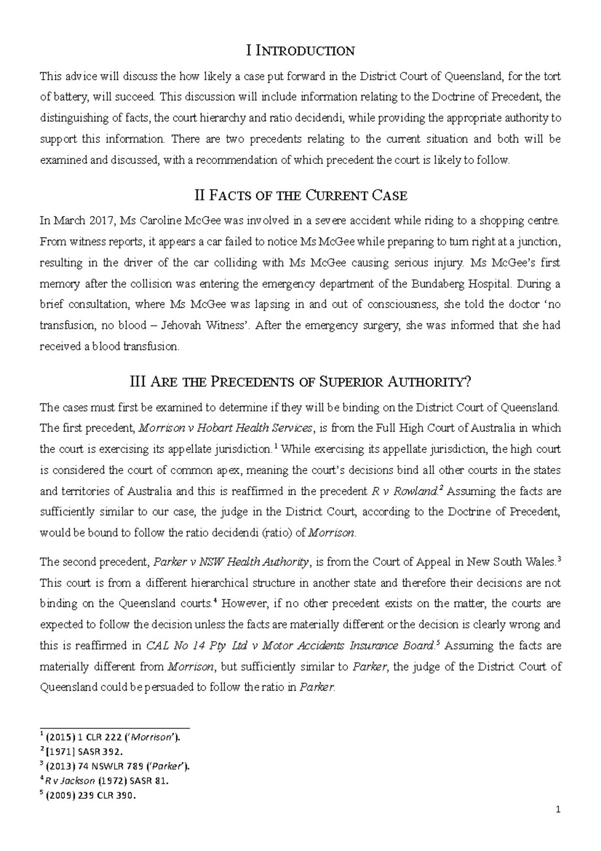 Precedent Assignment Final 95% - I INTRODUCTION This advice will ...