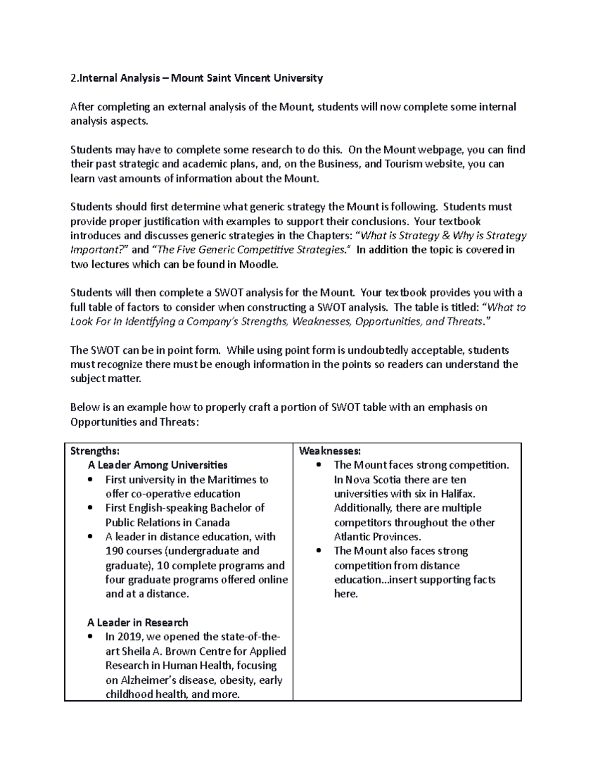 Internal analysis - homework - 2 Analysis – Mount Saint Vincent ...