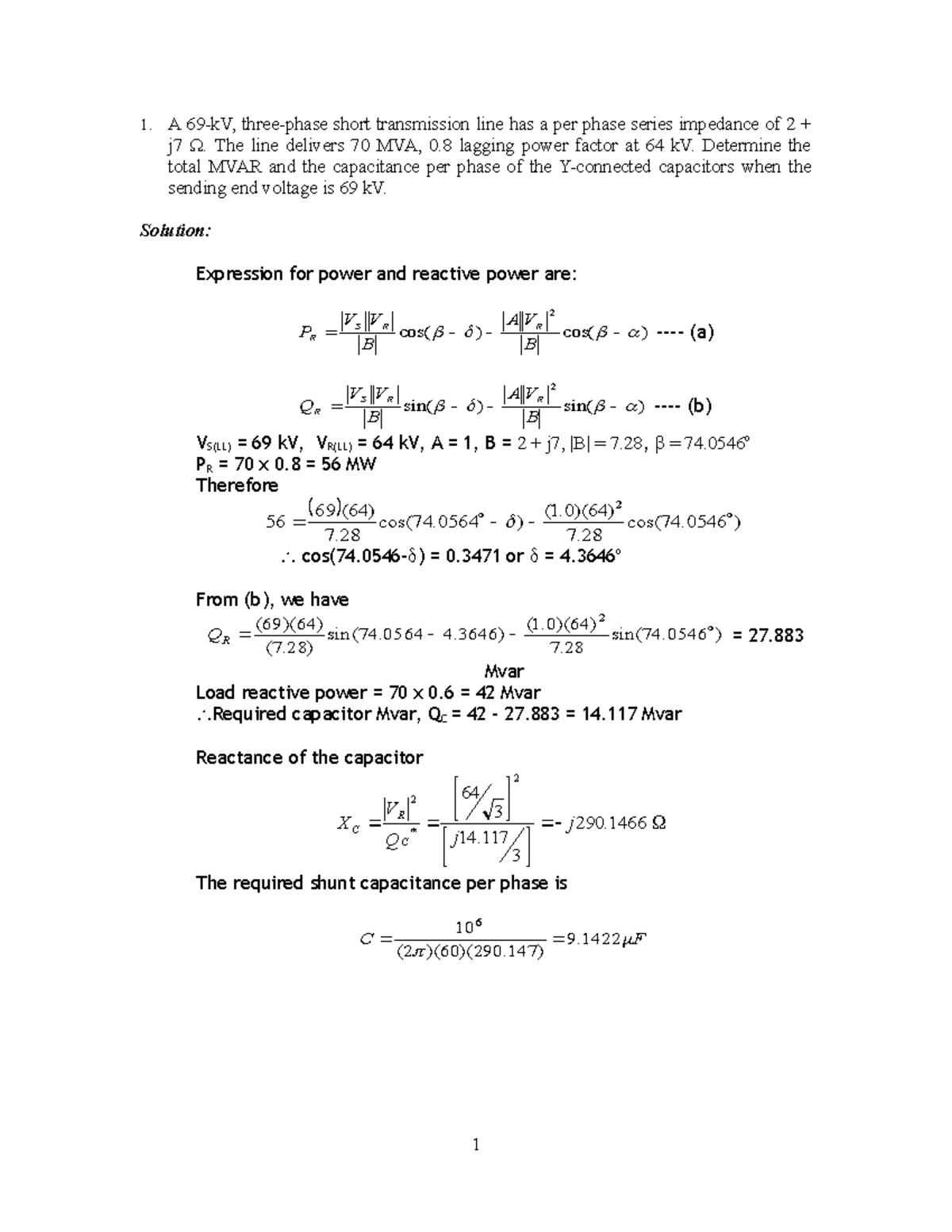 EEL2026 Tut-2B Transmission Line Solutions - 1. A short transmission ...
