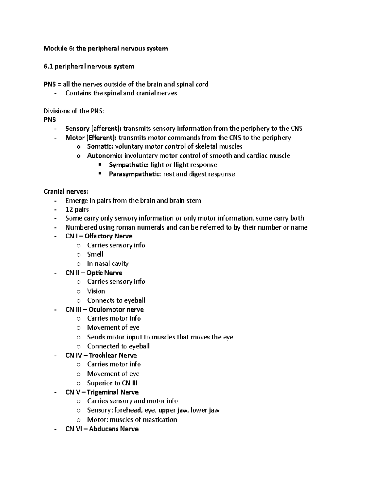 Module 6 - Module 6: the peripheral nervous system 6 peripheral nervous ...