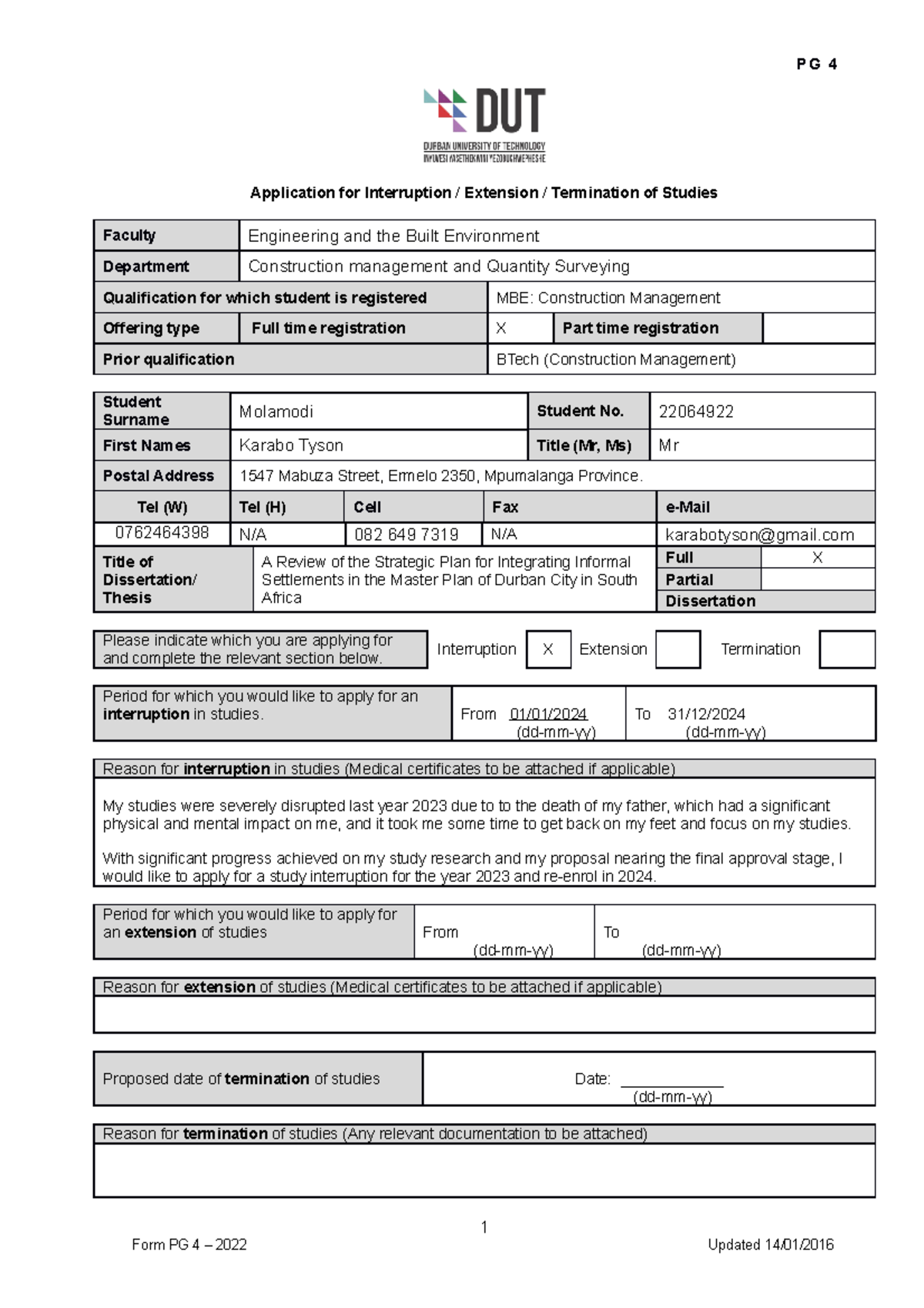 Tyson Karabo Molamodi PG-4-2022-Application-for-Interruption Extension ...