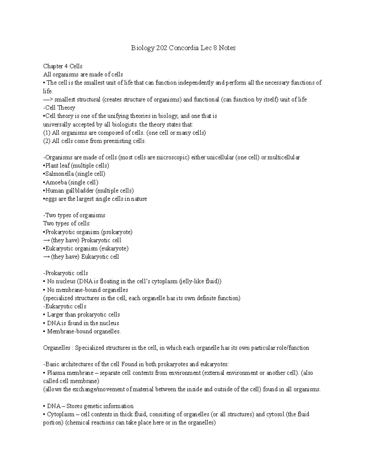 Biology 202 Concordia Lec 8 Notes - Biology 202 Concordia Lec 8 Notes ...