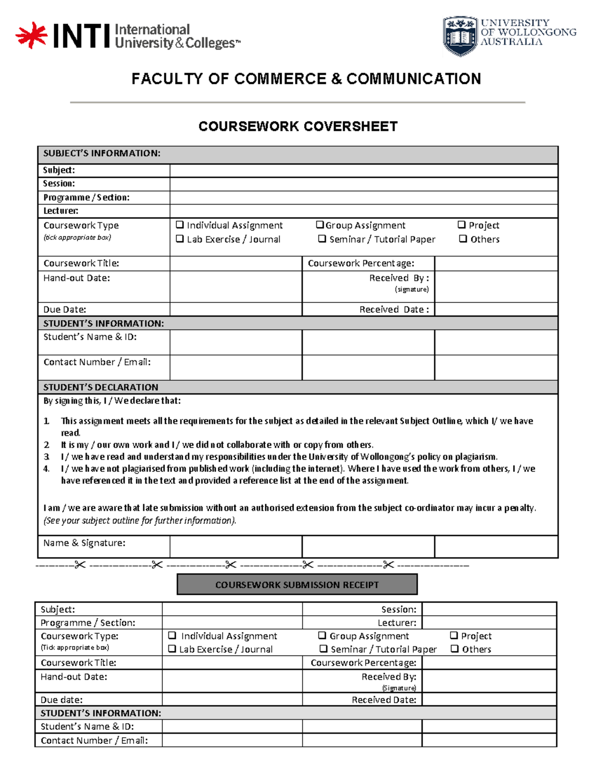 Coursework Coverpage (2018 Version Updated) - FACULTY OF COMMERCE ...