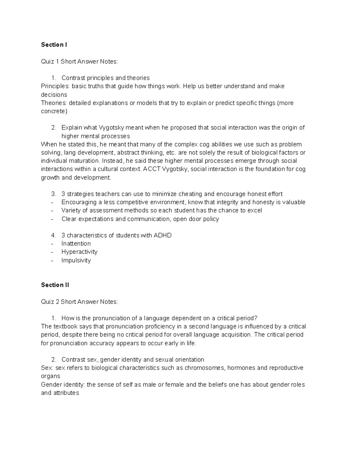 EDPY 200 - Exam Prep-3 - exam notes - Section I Quiz 1 Short Answer ...