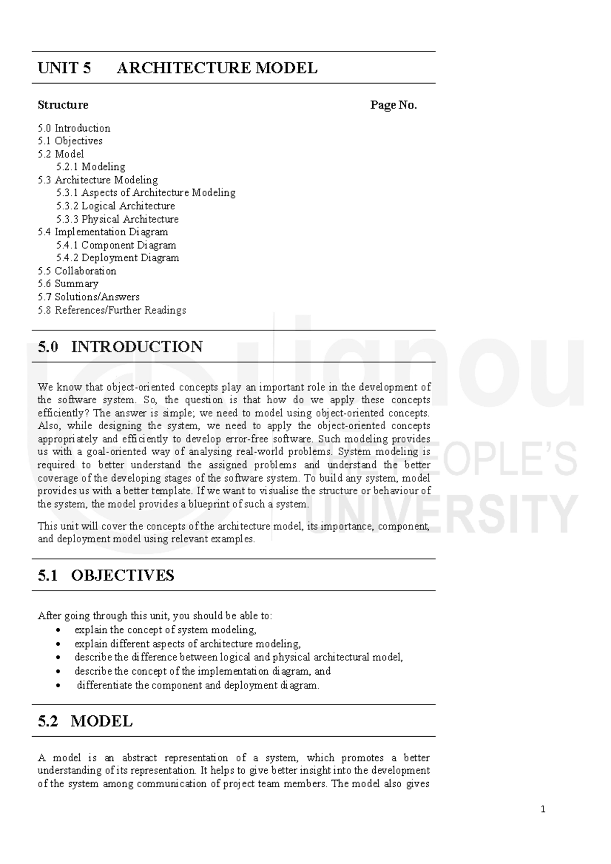 Unit-5 - Fff - 1 UNIT 5 ARCHITECTURE MODEL Structure Page No. 5 ...