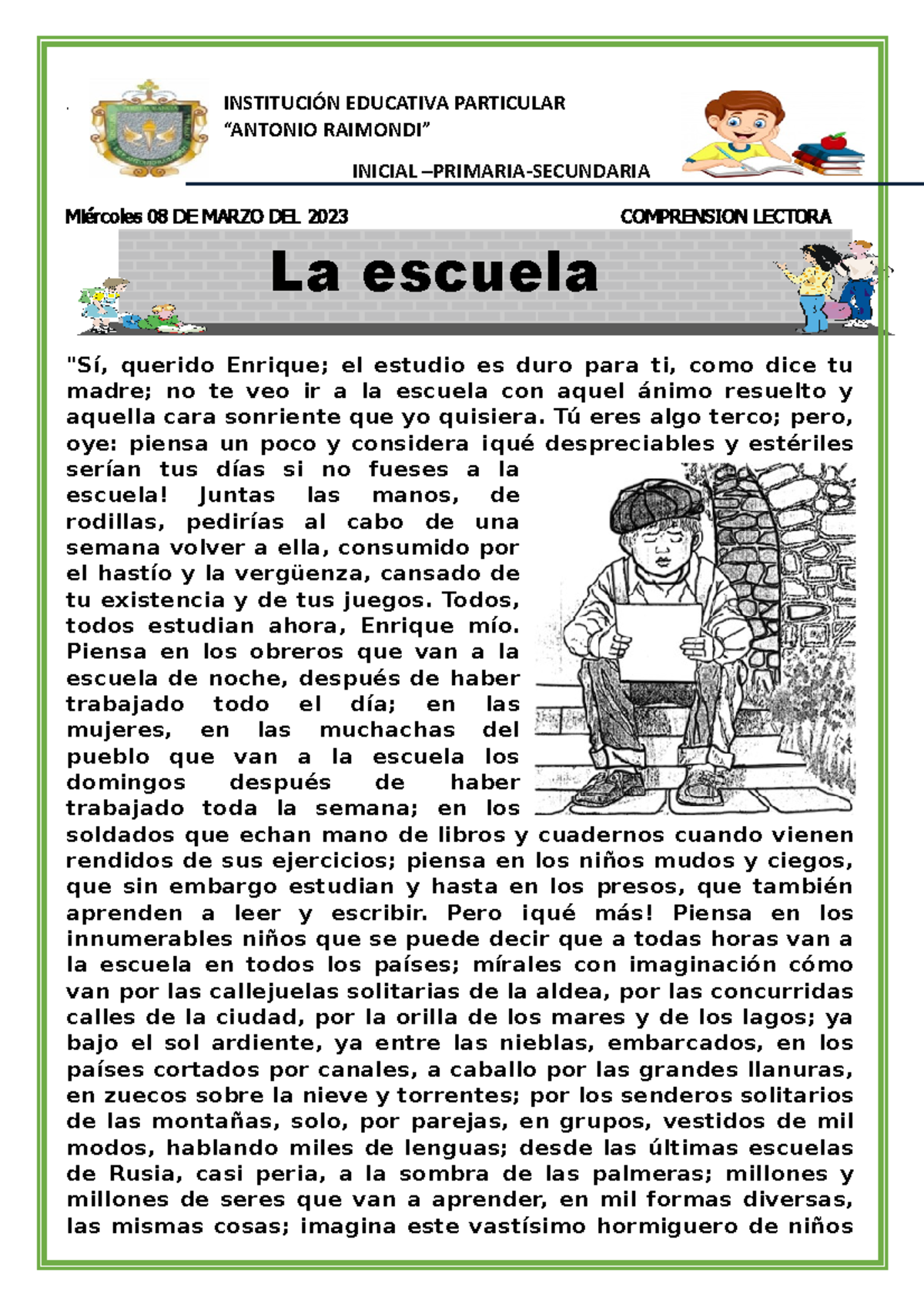 Ficha de plan lector 6to b - . INSTITUCIÓN EDUCATIVA PARTICULAR ...