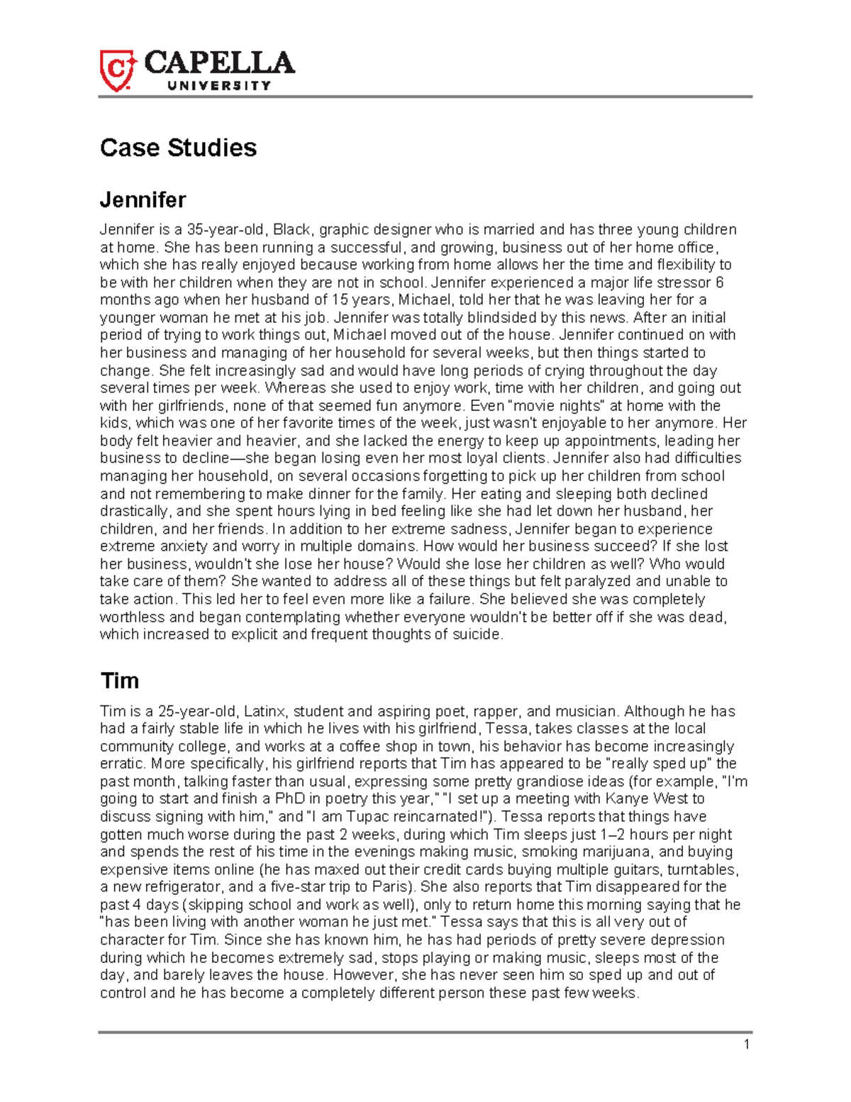 Cf case studies - this is coursework for abnormal behavior course 3110 ...