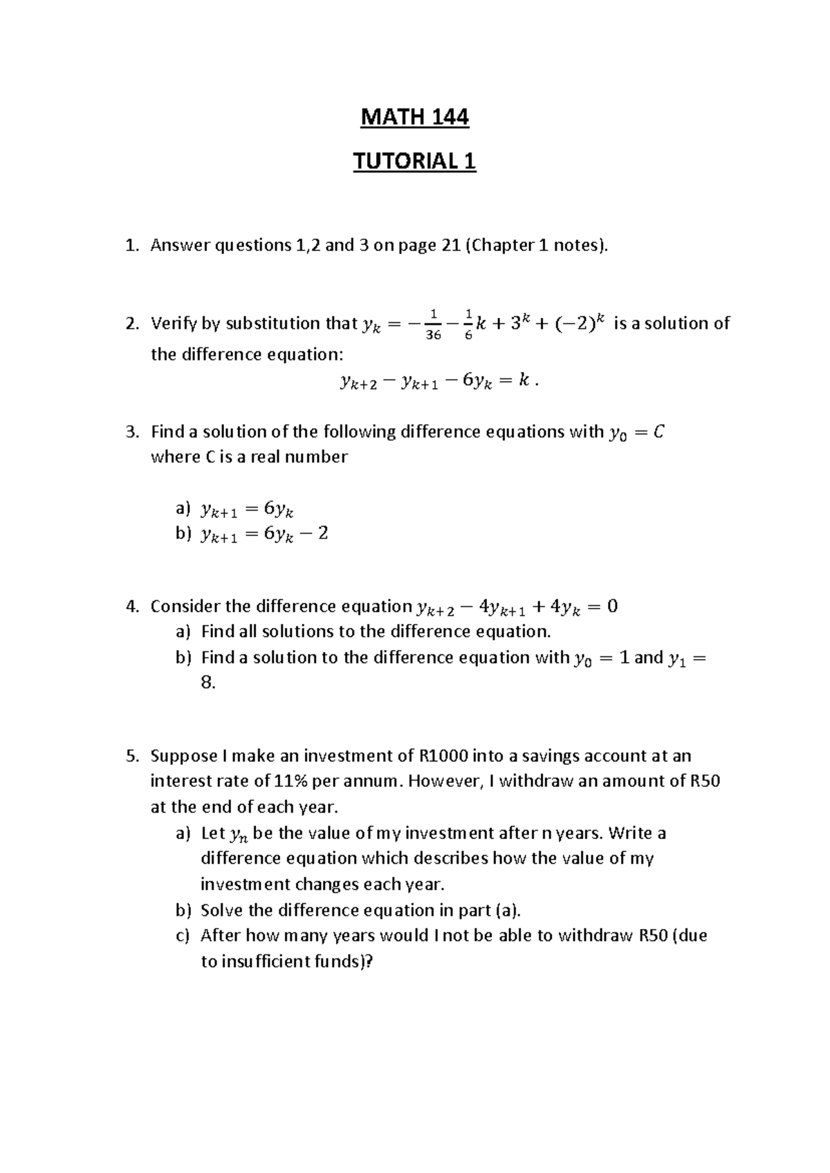 Math144tut1 - math144 tut - MATH 144 TUTORIAL 1 Answer questions 1,2 and 3 on page 21 (Chapter 1 ...