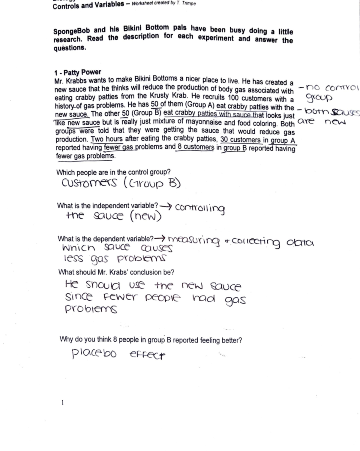 Scientific method - c~~tr;ls and Variables - Wo rl