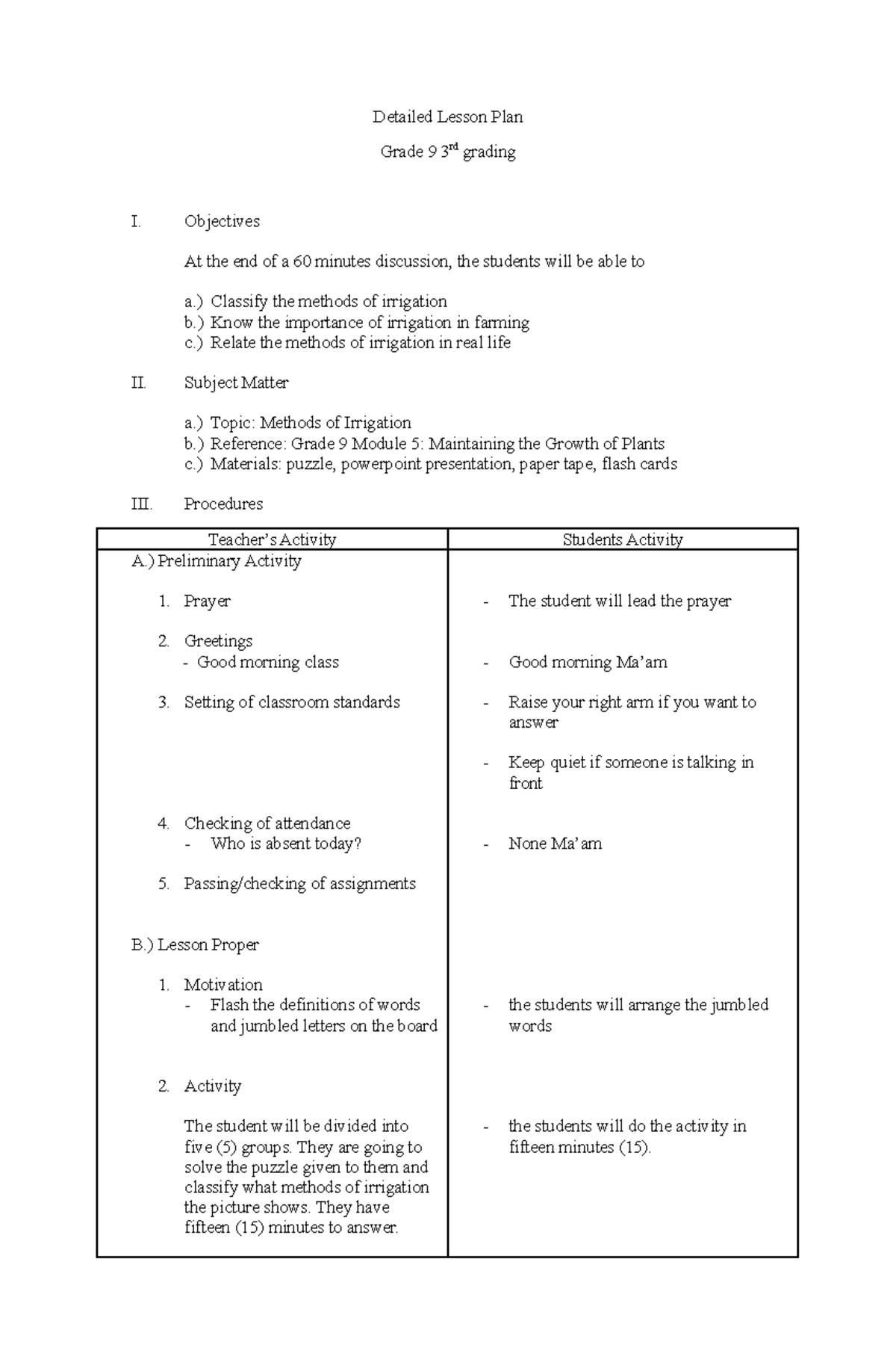 Semi Detailed Lesson Plan in Horticultur - Detailed Lesson Plan Grade 9 3rd grading I ...