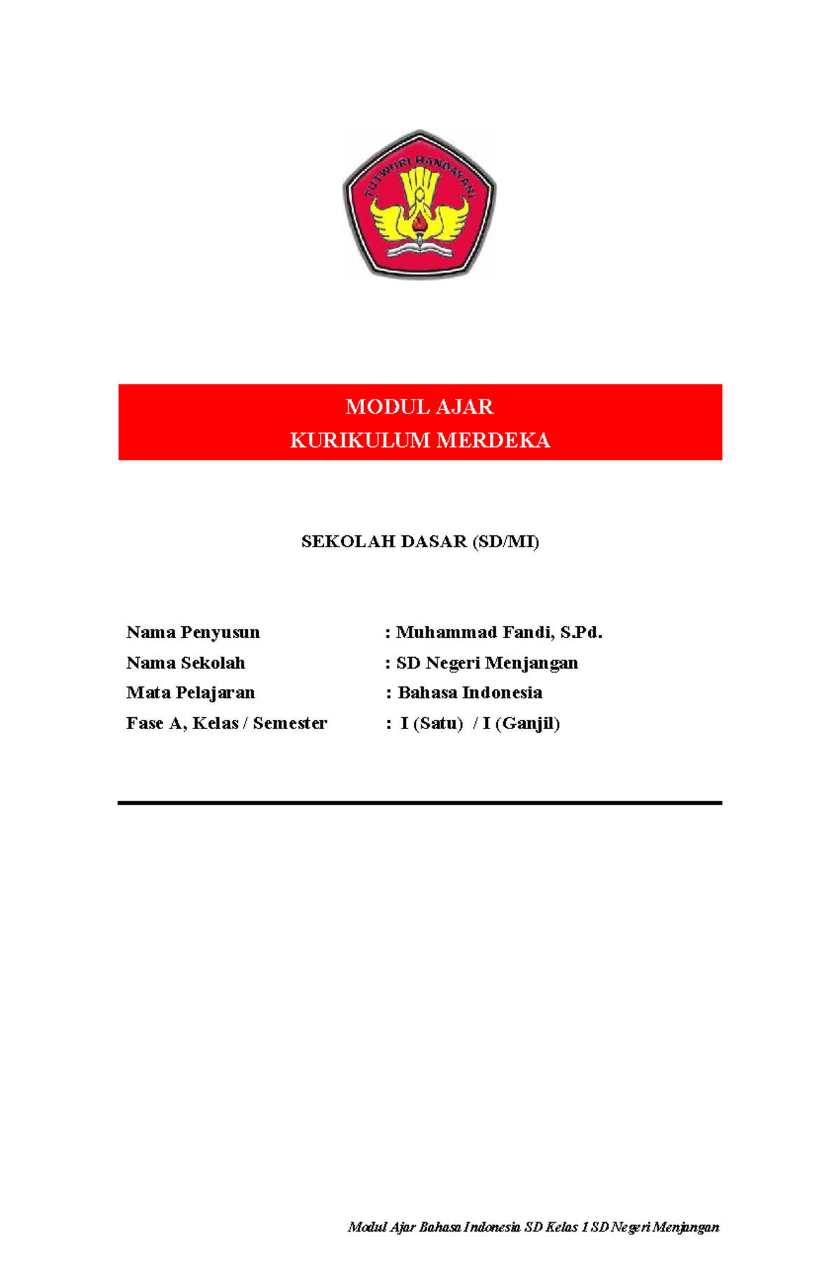 1 Modul Ajar Bahasa Indonesia Bab 1 Kls 1 Sdn Menjangan Modul Ajar Kurikulum Merdeka