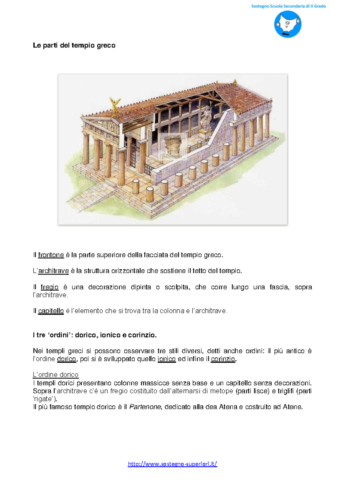 Tempio-greco - Riassunto dal libro - sostegno-superiori/ Le parti del ...